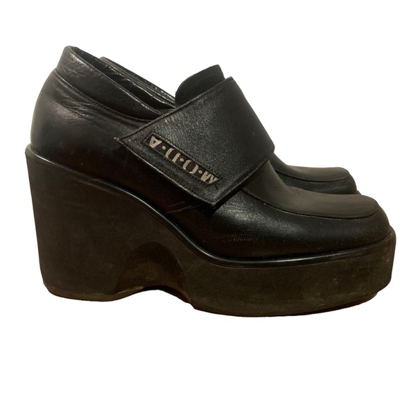 Vintage | Shoes | Vintage 9s Y2k Black Leather Wedge Goth Platform ...